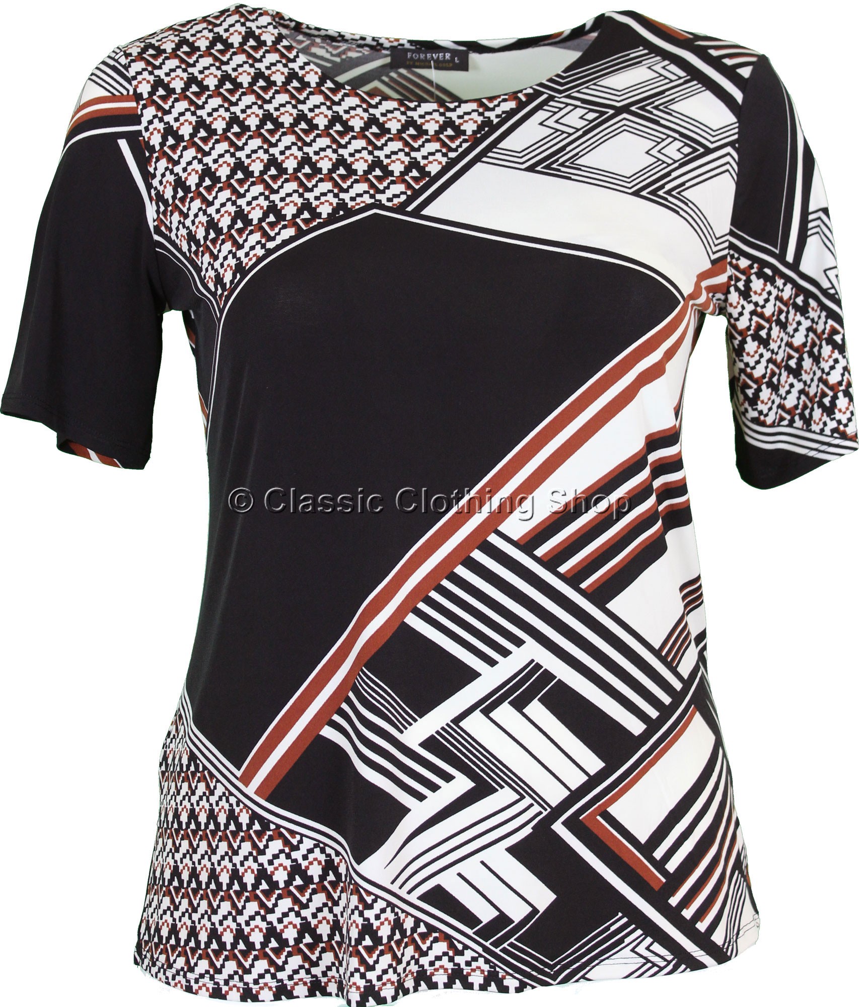 Brown Abstract Printed Slinky Top