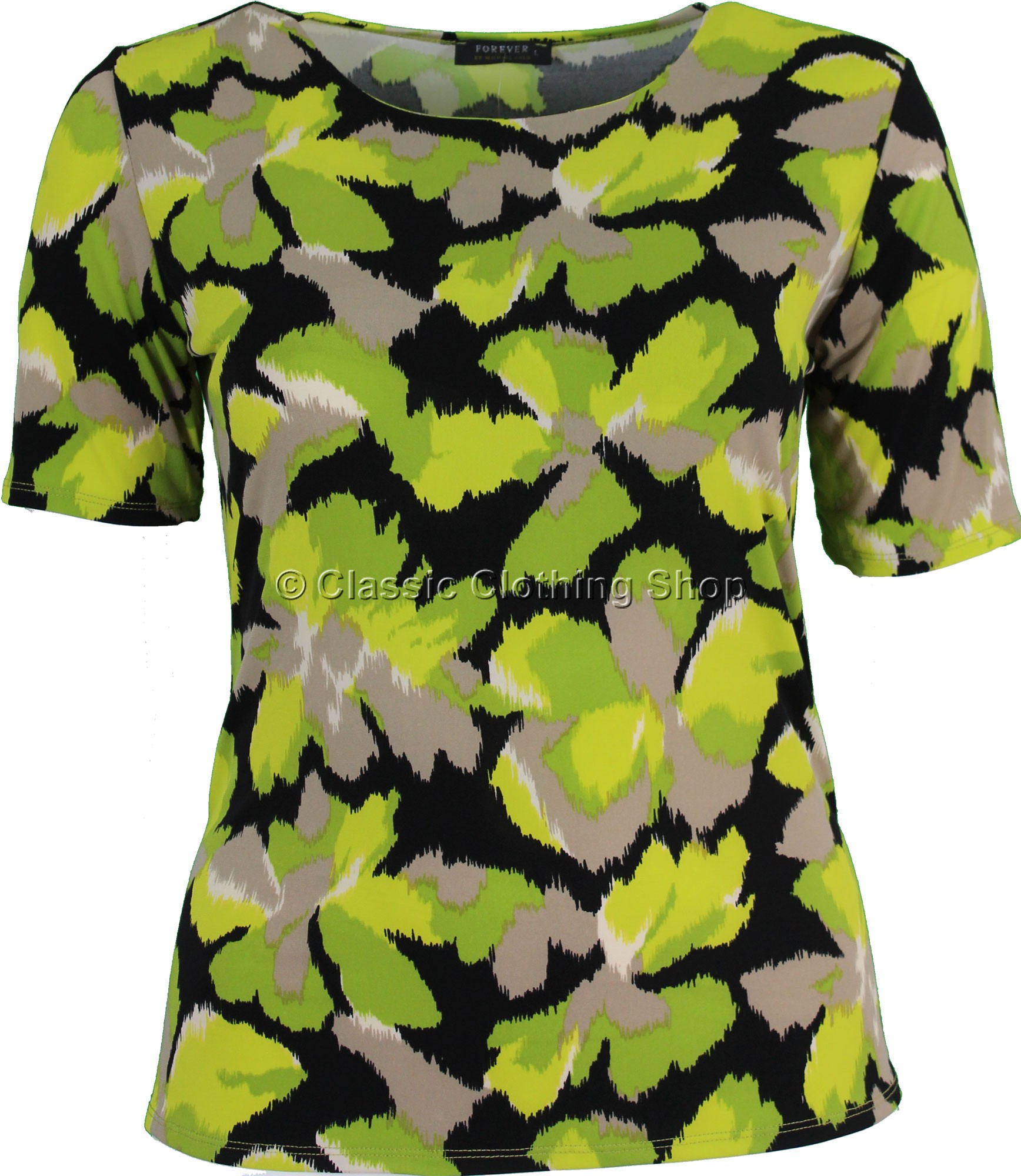 Lime & Black Floral Printed Slinky Top