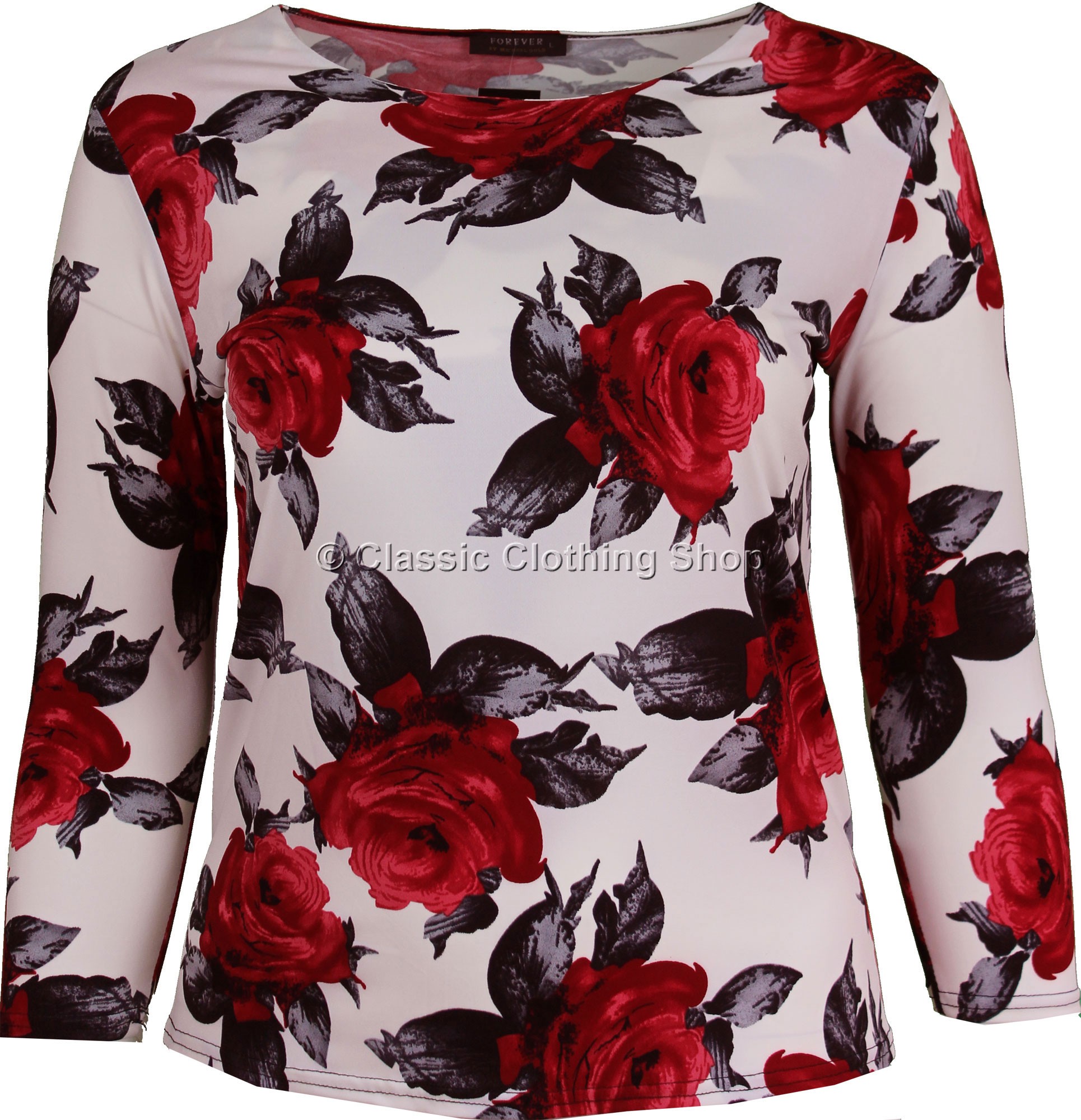 Red Rose Printed Slinky Top
