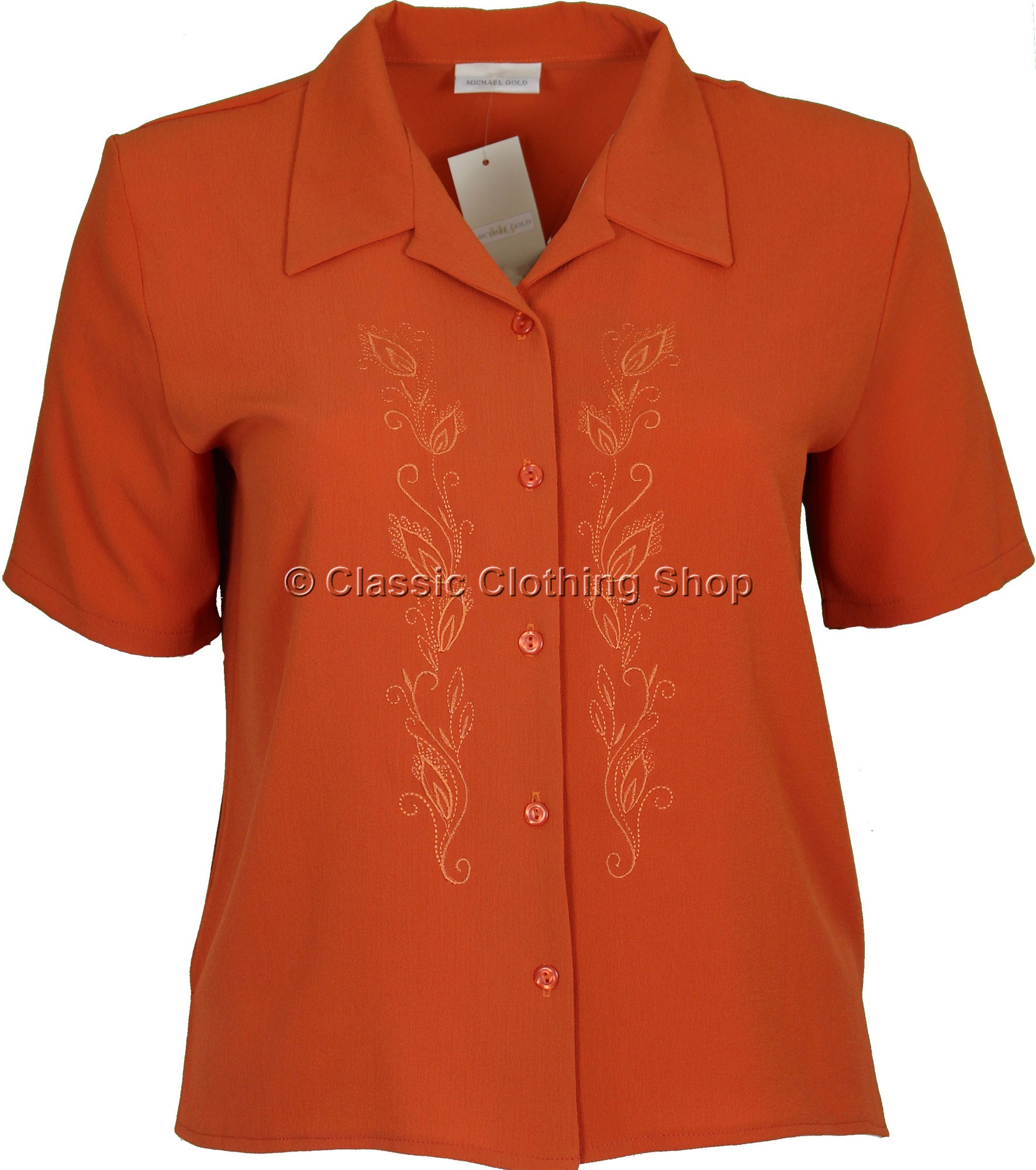Coral Embroidered Waffle Short Sleeve Blouse
