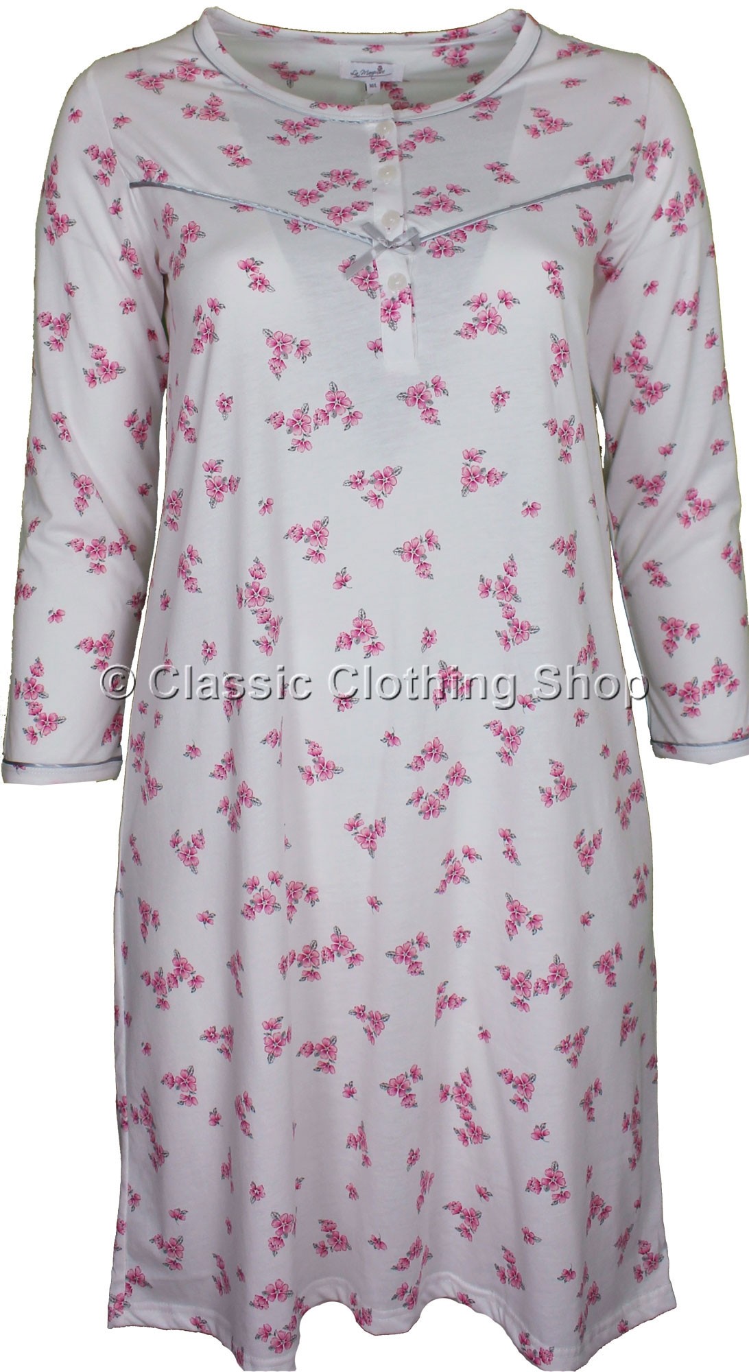 Winter White Pink Blossom Floral Long Sleeve Nightdress