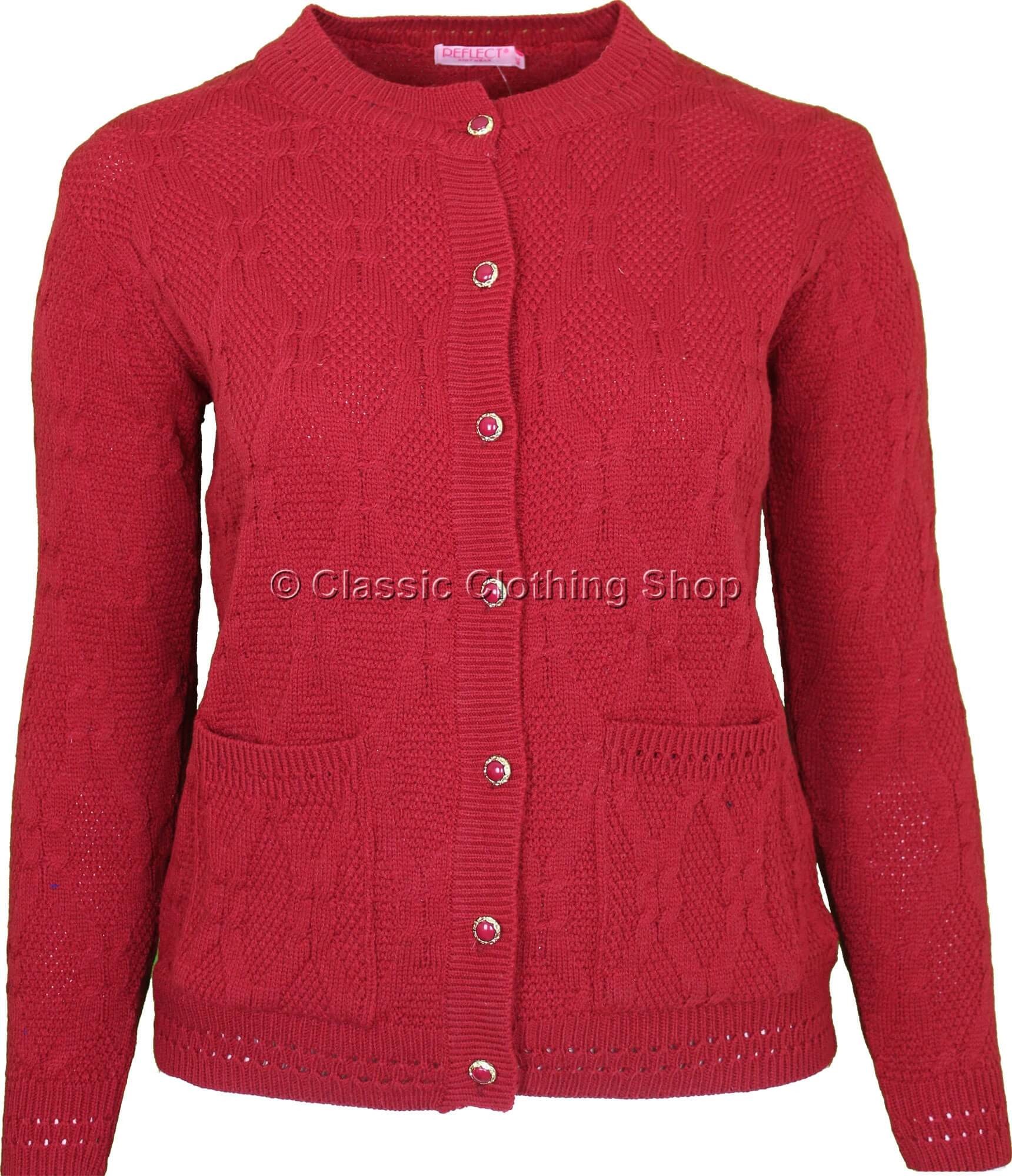 Red Round Neck Cable Cardigan