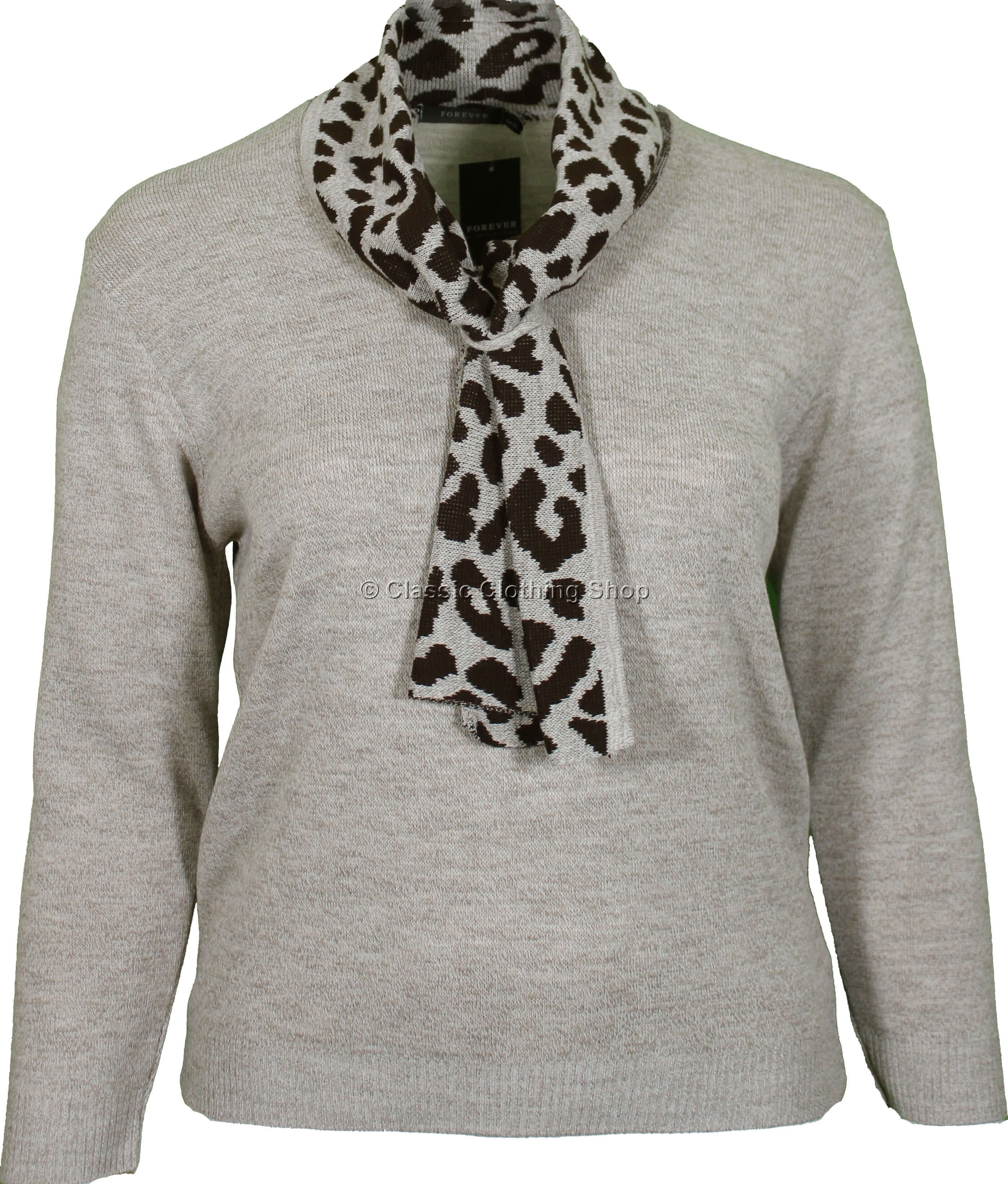 Oatmeal Scarf Neck Plain Jumper