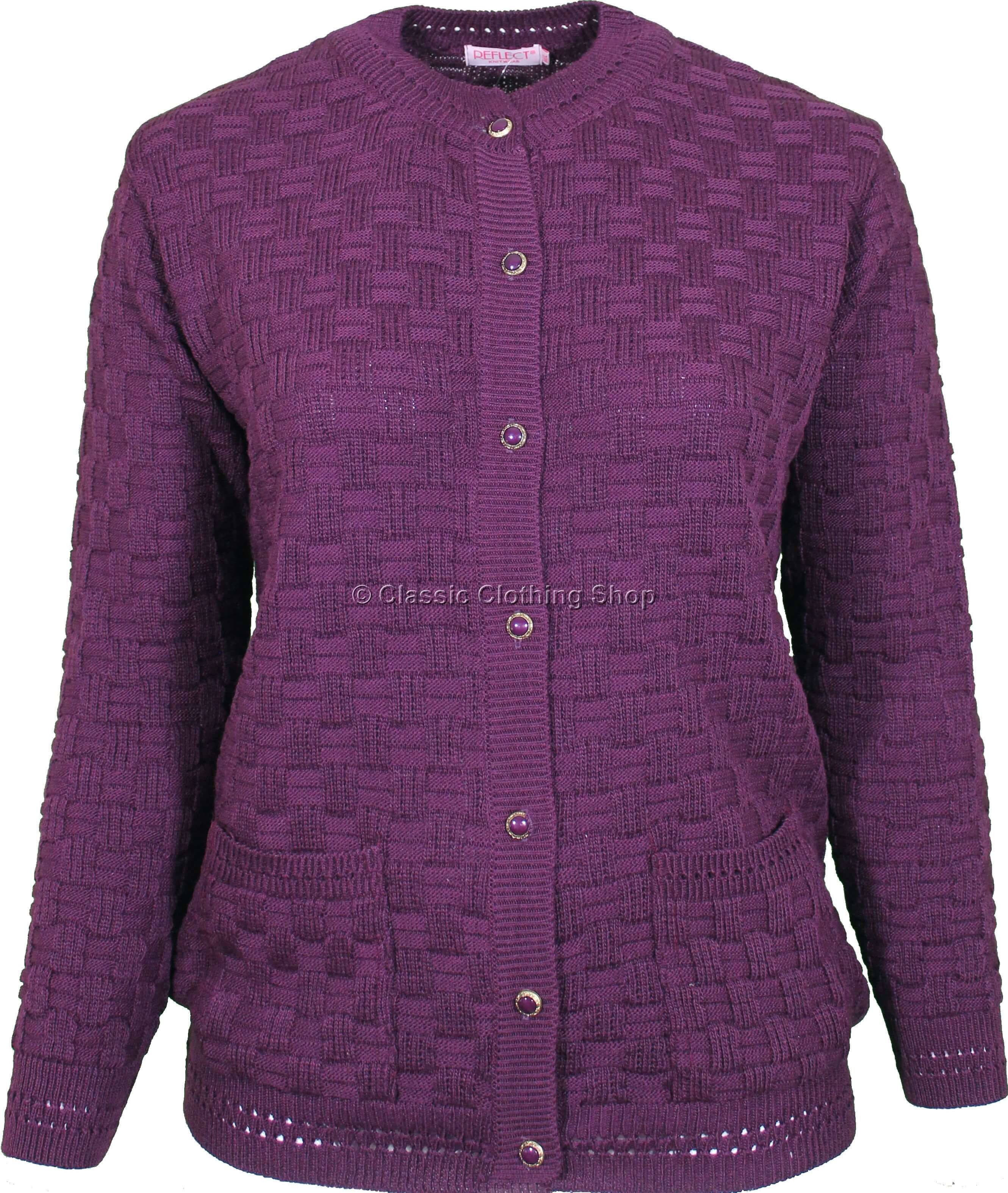 Plum Round Neck Cable Cardigan