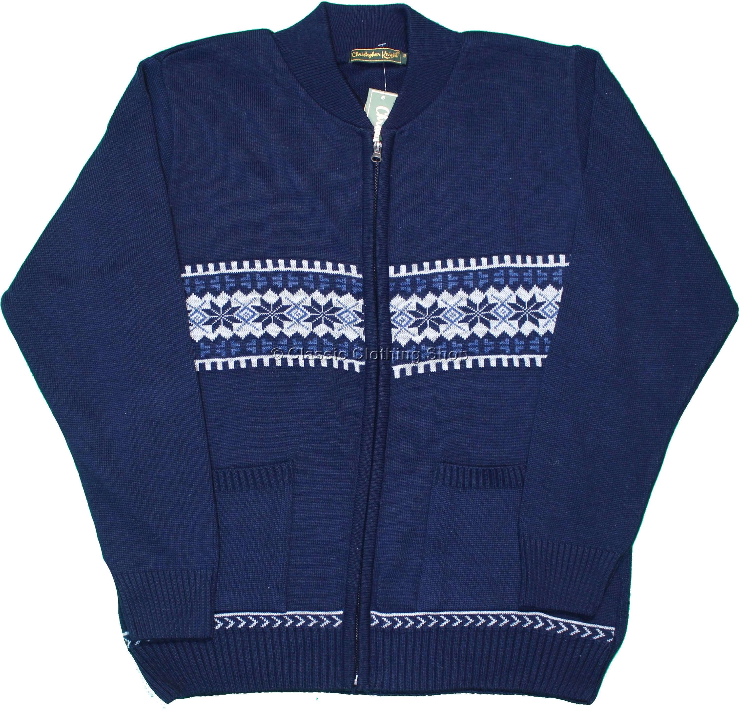 Navy Men's Short Collar Zipper Cardigan