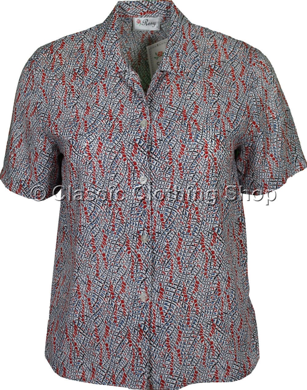 Red Abstract Print Short Sleeve Blouse