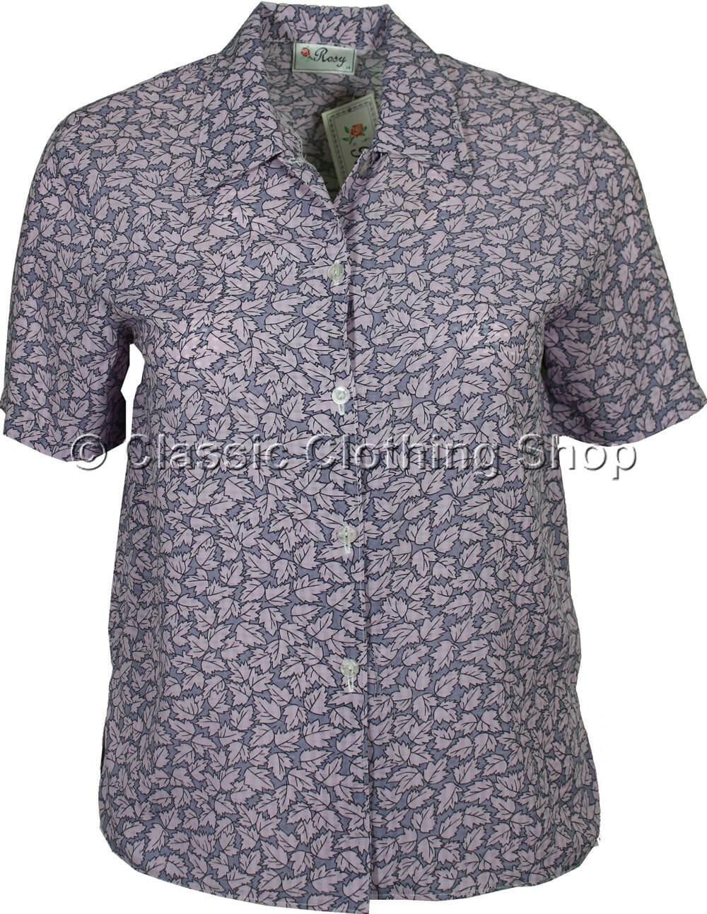 Lilac Leaf Print Short Sleeve Blouse