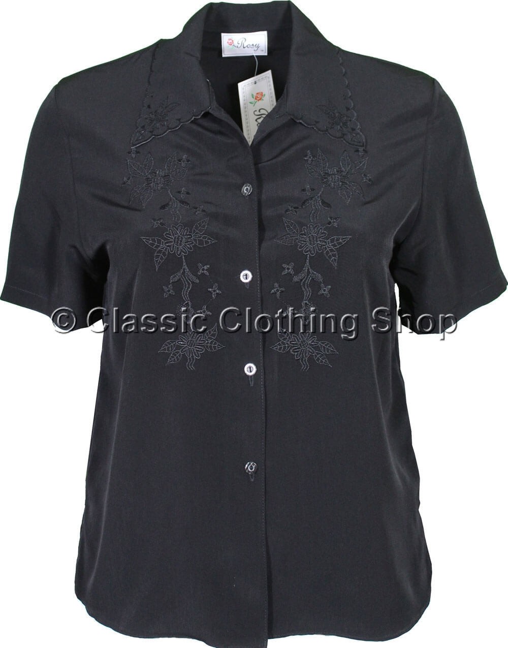 Black Embroidered Short Sleeve Blouse